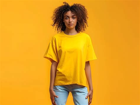 Yellow Female Tshirt Mockup Premium Ai Generated Image