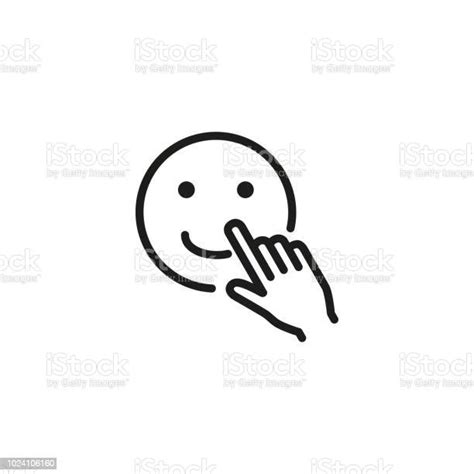 인간의 손으로 웃는 Emoji 아이콘 라인에서 가리키는 가리키기에 대한 스톡 벡터 아트 및 기타 이미지 가리키기 감탄