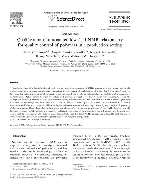 Pdf Qualification Of Automated Low Field Nmr Relaxometry For Quality Control Of Polymers In A