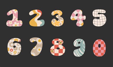 Set Of Isolated Colorful Funny Groovy Numbers Number 0 9 Handmade Retro