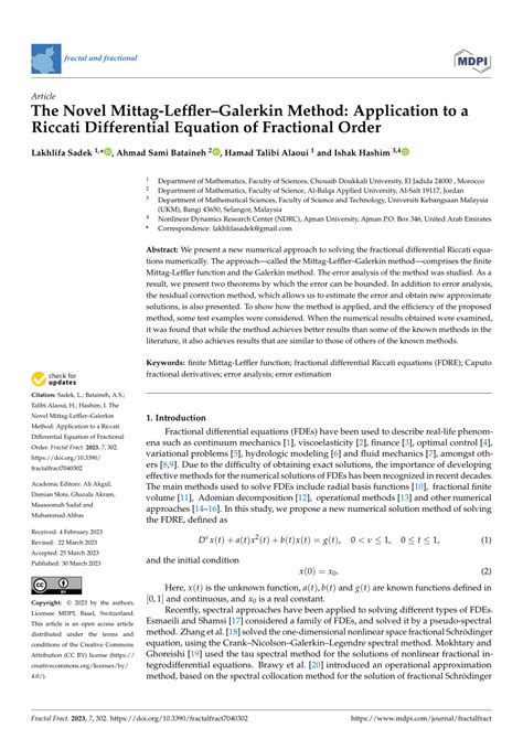 Pdf The Novel Mittag Lefflergalerkin Method Application To A Riccati Differential Equation