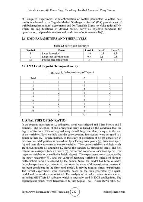 optimization of process parameters in direct metal deposition technique