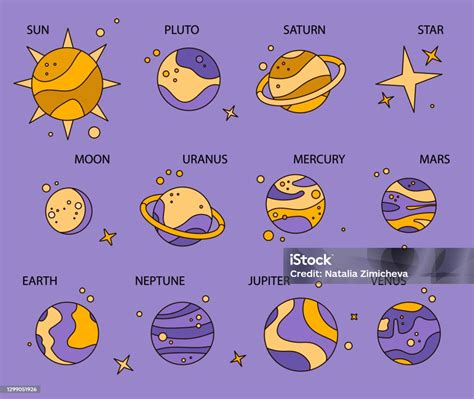 우주의 태양계 행성 벡터 인포그래픽 행성과 별 천문학의 연구를 위해 설정 아이콘 달 태양 화성 금성 점성술사 에 대한 그림 달 하늘에 대한 스톡 벡터 아트 및 기타 이미지