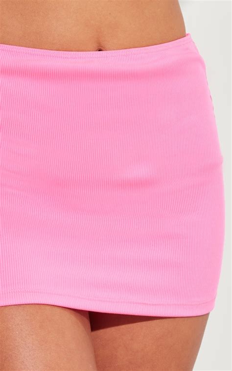 Hot Pink Ribbed Mini Beach Skirt Swimwear Prettylittlething Ca