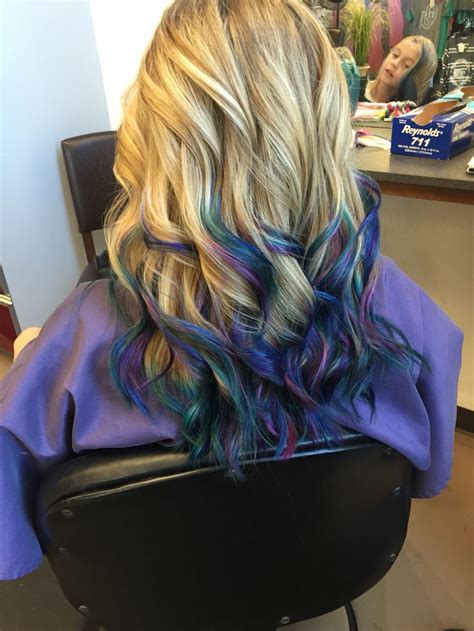 Oil Slick Tips On Blonde Hair Oil Slick Hair Color Oil Slick Hair