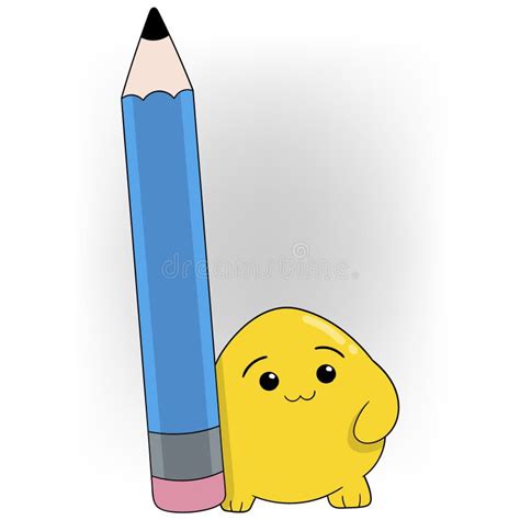 Cheerful Yellow Cartoon Character With Blue Pencil Stock Vector
