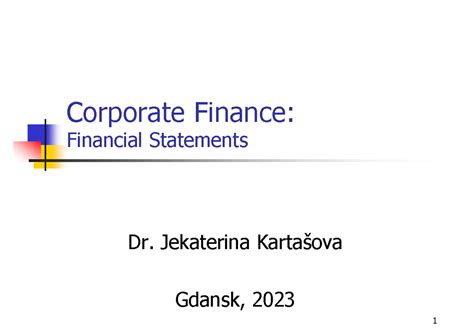 Lecture 1 Analysing Financial Statements Corporate Finance
