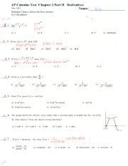 AP Calc Chapter Part B TEST ANSWERS Nov AP Calculus Test Chapter Part II Derivatives