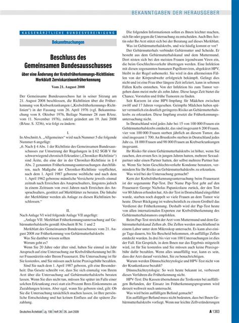 Bekanntmachungen Beschluss des Gemeinsamen Bundesausschusses über eine