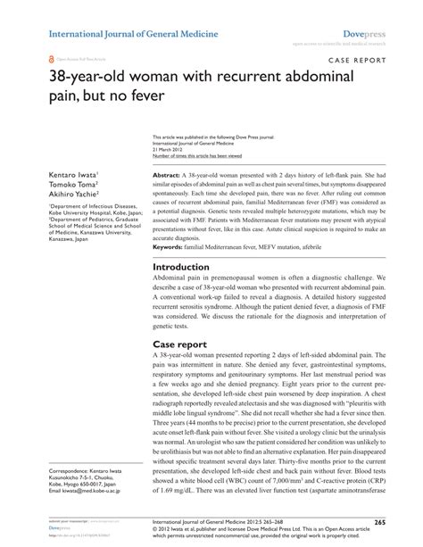 Pdf 38 Year Old Woman With Recurrent Abdominal Pain But No Fever
