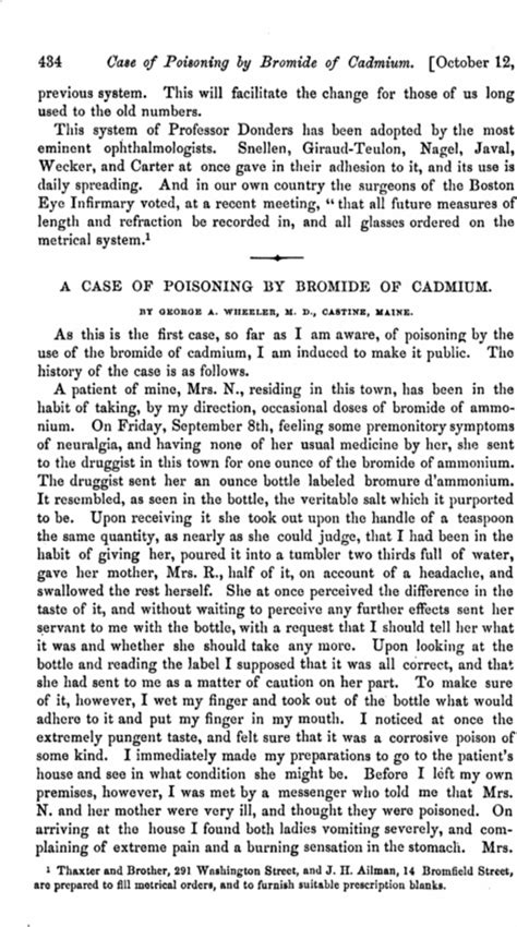 A Case Of Poisoning By Bromide Of Cadmium The Boston Medical And