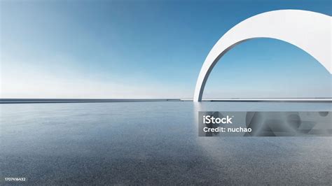 빈 콘크리트 바닥이 있는 추상적인 미래 건축물의 3d 렌더링 자동차 프리젠테이션을 위한 장면 3차원 형태에 대한 스톡 사진 및 기타 이미지 Istock