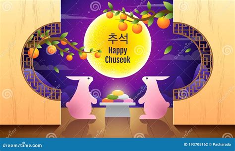 Happy Chuseok Mid Autumn Festival Rabbits Moon Festival