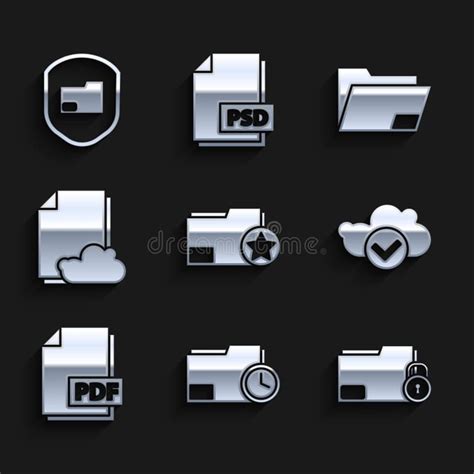 Set Document Folder With Star Clock Folder And Cloud Check Mark Pdf