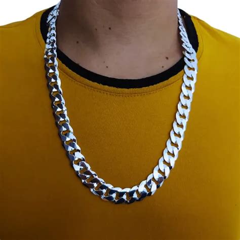 Corrente Groumet 1x1 Prata Maciça Fecho Gaveta 70cm 15mm