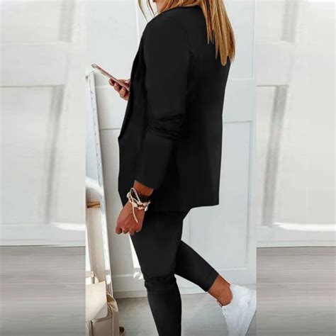 Womens Two Piece Lapels Suit Set Office Business Long Sleeve Formal