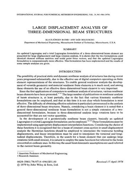 111 Large Displacement Analysis Of Three Dimensional Beam Structures
