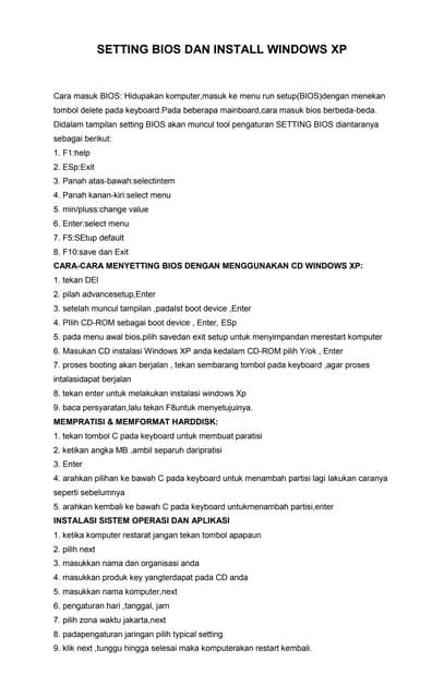 Setting Bios Dan Install Windows Docx