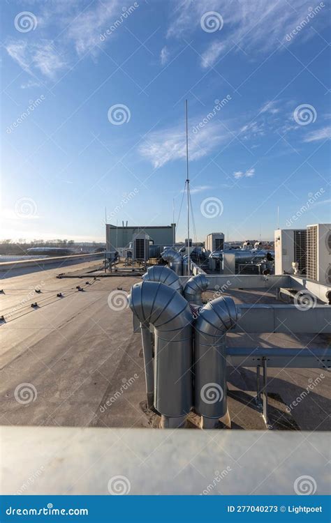 External Unit Of Commercial Air Conditioning And Ventilation System Installed On Industrial