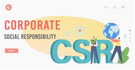 Csr 기업의 사회적 책임 소개 페이지 템플릿 지구 글로브와 공장 비즈니스 캐릭터입니다 내부 조직 정책 또는 전략을 위한