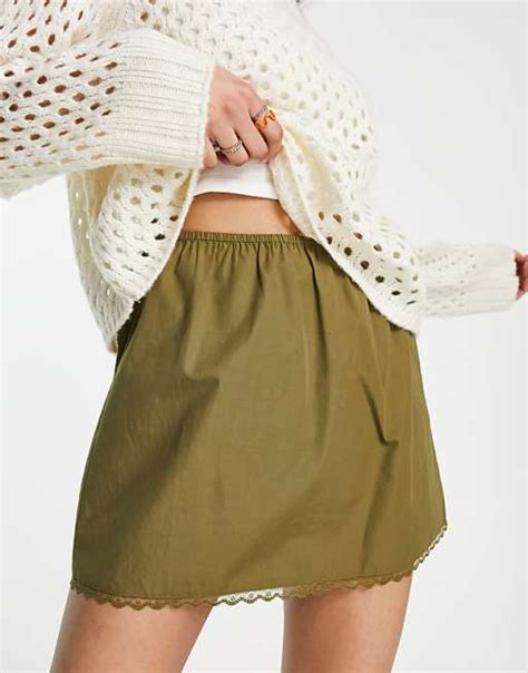 Collusion Mini Jupe Style Festival Avec Bords En Dentelle Kaki Asos