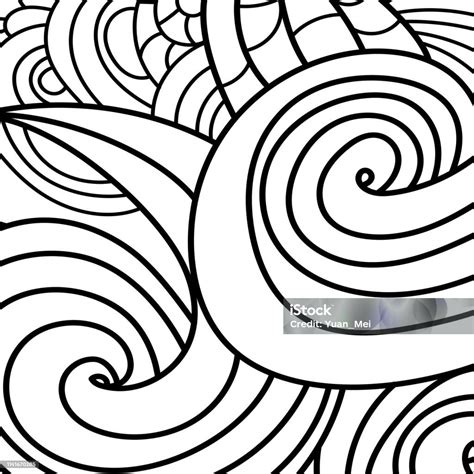 젠 모래 소용돌이 패턴 배경 및 색칠 하기 책 색칠 페이지 또는 채색 그림 손으로 그린 검은 그림입니다 추상 파 흑백 디자인입니다 단색 텍스처 벡터 그래픽 0명에 대한 스톡