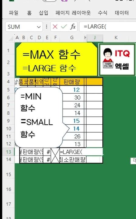Itq 엑셀 Max Min Large Small 함수 Youtube