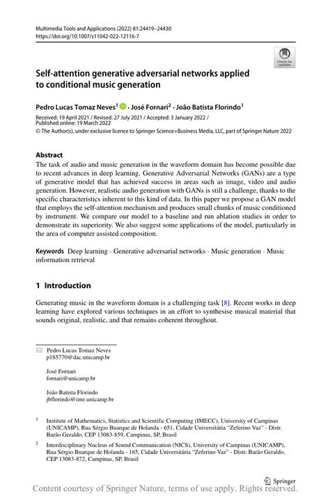 Self Attention Generative Adversarial Networks Applied To Conditional Music Generation Request Pdf