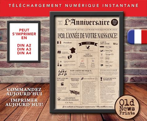 Affiche 1954 Affiche année de naissance anniversaire 70 ans idée