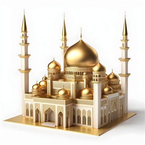 Elegant Mosque Model With Gold Domes On White Background Islamic Art And Architecture Stock