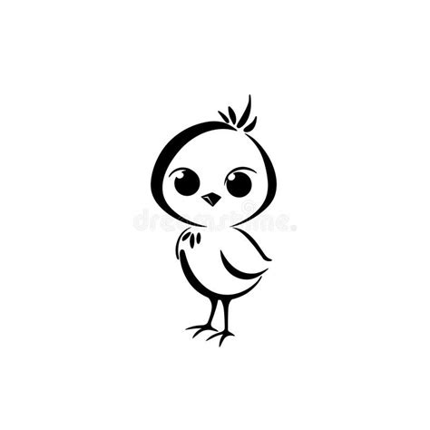 Chick Chick Simple Black And White Line Art Vector Logo Stock Vector
