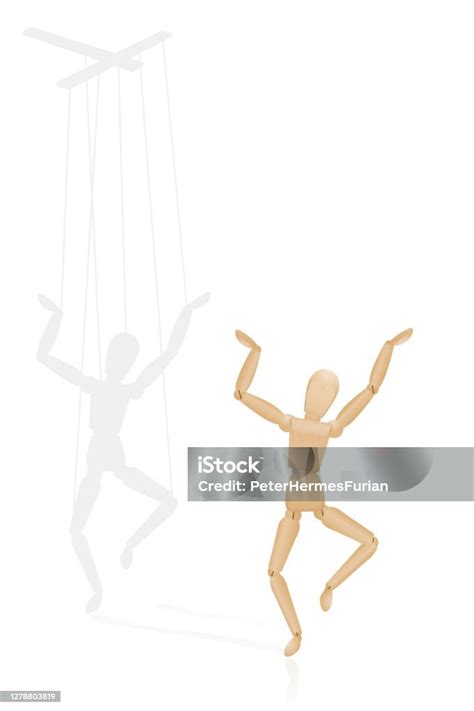 행복한 인형 하지만 은밀하게 그림자의 꼭두각시 제어 바에 의존 조작 지배 권위 힘 의존뒤에 주도 될 상징적 흰색 벡터입니다