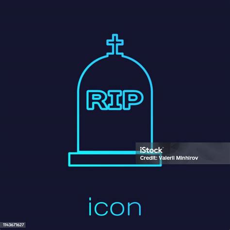 파란색 배경에 고립 된 그것을 라인 아이콘에 쓴 Rip와 청록색 묘비 무덤 아이콘입니다 벡터 일러스트 개념에 대한 스톡 벡터