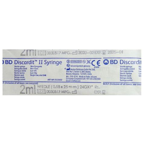 Bd Syringe 2 Ml Health And Personal Care