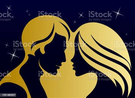 달빛에 키스하는 여자와 남자 일러스트를 좋아합니다 로맨틱 한 밤 얼굴 실루엣 Date Night Romance에 대한 스톡