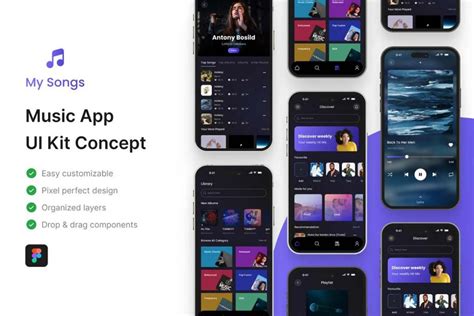 15 Premium And Modern Music App Ui Kits Ps Xd Figma Sketch