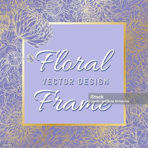 파란색 배경에 황금 국화의 사각형 꽃 프레임입니다 결혼식 기념일 또는 휴일 초대장 템플릿입니다 손으로 그린 벡터 그림입니다 0명에 대한 스톡 벡터 아트 및 기타 이미지