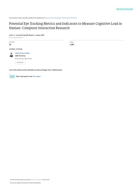 Potential Eye Tracking Metrics And Indicators To Measure Cognitive Load