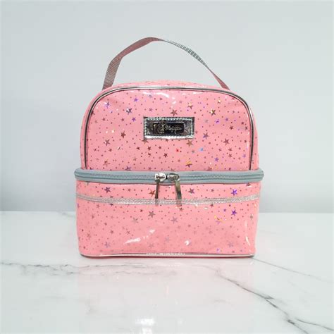 Lonchera Estilo Morral Salmón Con Estrellitas Plateadas