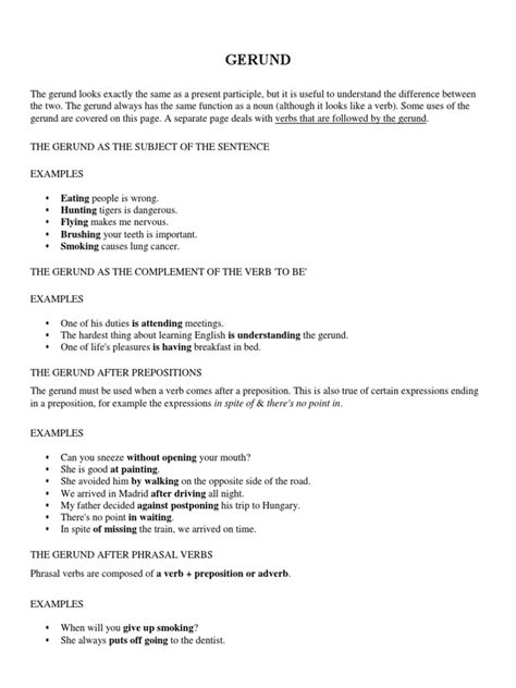 Gerund Pdf Verb Preposition And Postposition