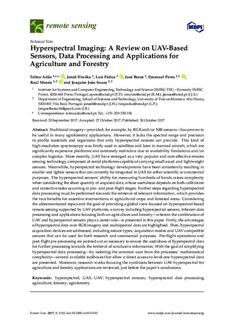 Pdf Hyperspectral Imaging A Review On Uav Based Sensors Data