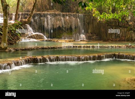 Der Mehrstufige Kuang Si Wasserfall Bei Luang Prabang Laos Asien