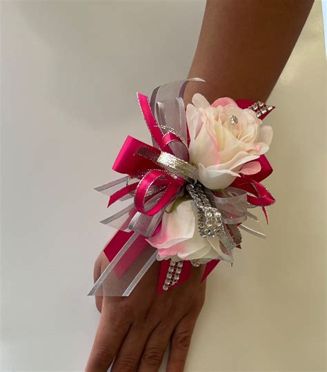 Wrist Corsage Corsage Silver And Hot Pink Prom Wrist Etsy