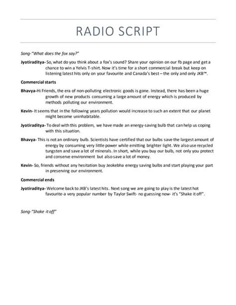 Radio Script Pdf