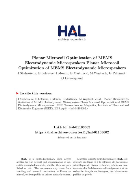 Pdf Planar Microcoil Optimization Of Mems Electrodynamic Microspeakers