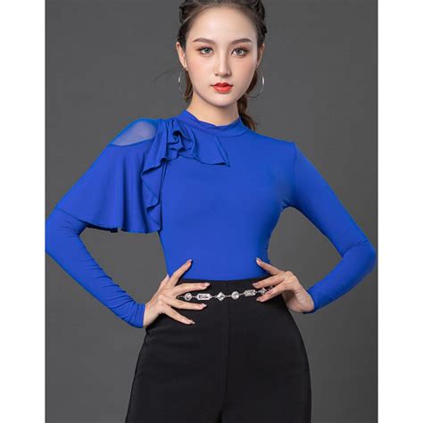 Women Girls Violet Royal Blue Red Black Ruffles Ballroom Latin Dance
