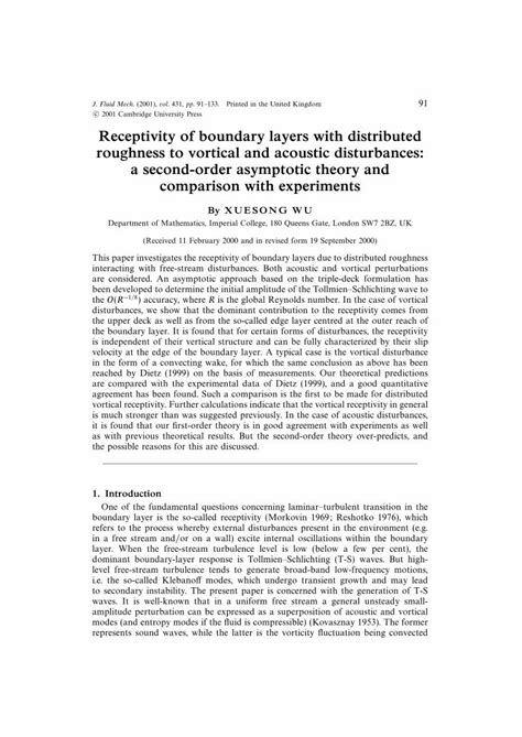 Pdf Receptivity Of Boundary Layers With Distributed Roughness To