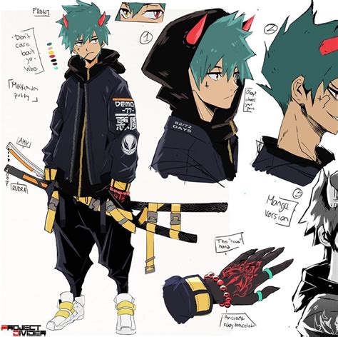 An Anime Character With Green Hair And Demon Horns Holding Two Swords