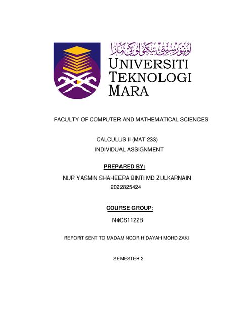 Assessment 1 Maple Lab Assignment 2 Yasmin Shaheera Calculus Ii