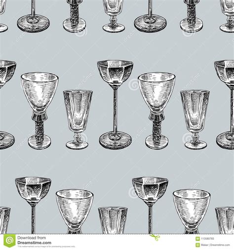 Seamless Background Of The Various Wine Glasses Stock Vector